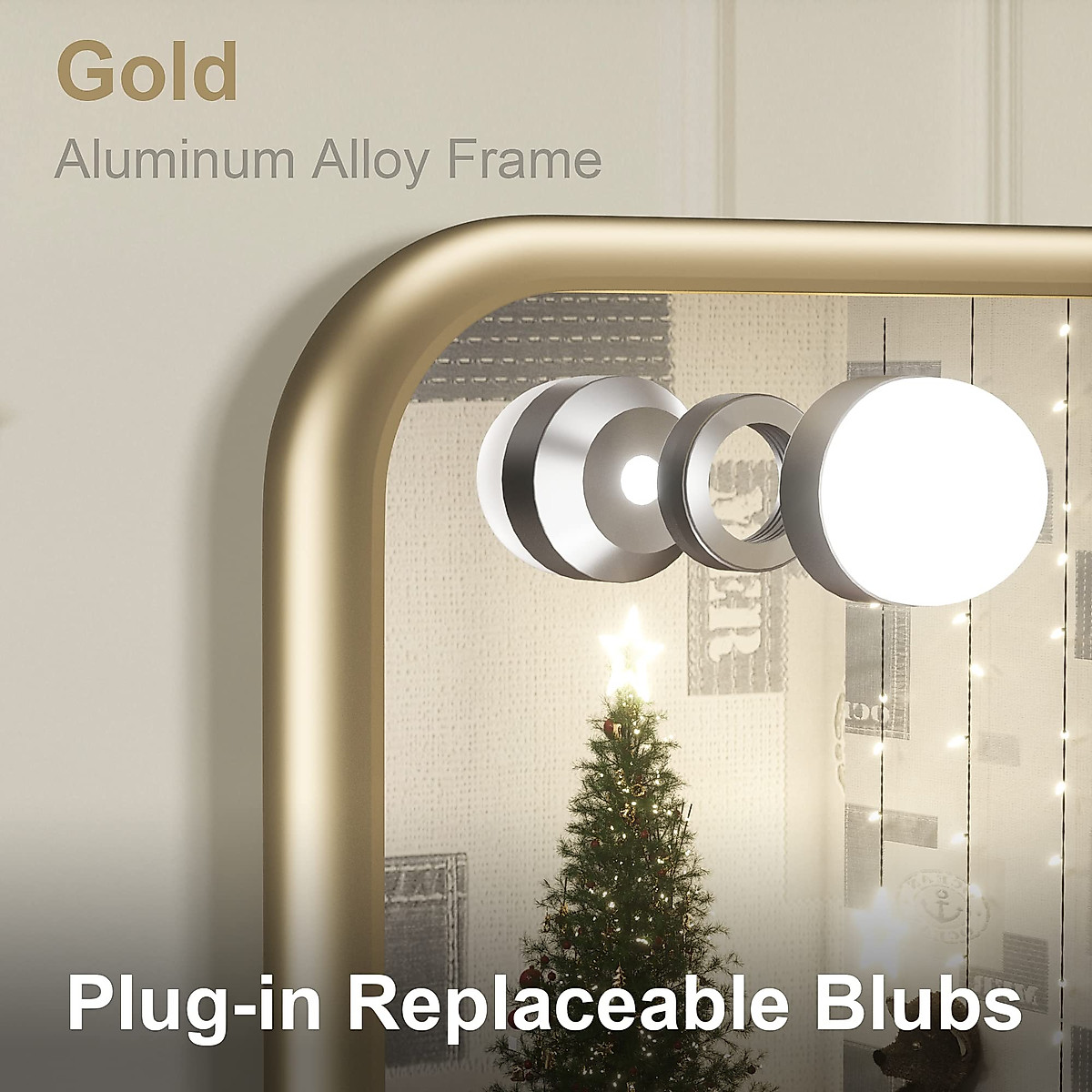 Keonjinn Gold Vanity Mirror with Lights, 15 Replaceable Bulbs Hollywood Makeup Mirror with 2 Replacement Bulbs, 3 Color Lights, Aluminum Metal Frame, USB Charging Port, 23" x 18" Large Lighted Mirror