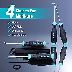 DURATECH 4 Piece Hook and Pick Set, Offset, Straight, 90°Pick and Hook, Used for Auto and Electronics Maintenance Tools, with Storage Tray