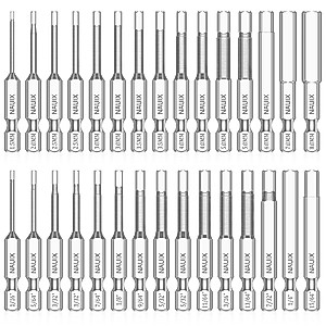 30 Piece Hex Head Allen Wrench Drill Bit Set, 1/4 Inch Hex Shank Metric and SAE S2 Steel Hex Bit Set, Magnetic Tips 50mm Long (SAE+METRIC HEX BITS)