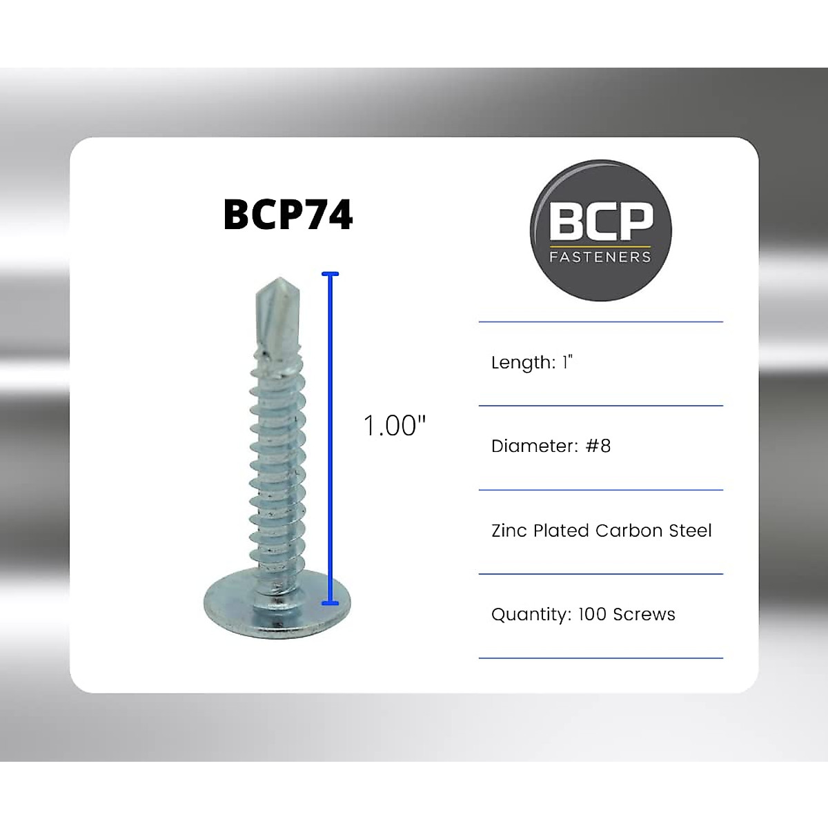 100 Qty #8 x 1 Zinc Wafer Modified Truss Head TEK Self Drilling Sheet Metal Screws (BCP74)