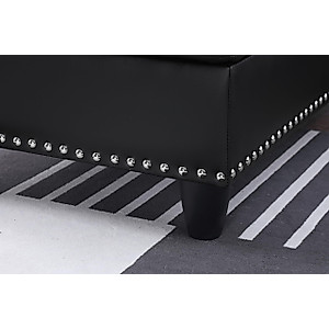 GINGVAT Faux Leather Sectional Sofa with Cup Holders, L-Shaped Chaise with Two Toss Pillows, Adjustable Backrest and Nailhead Decoration Storage Ottoman, Black