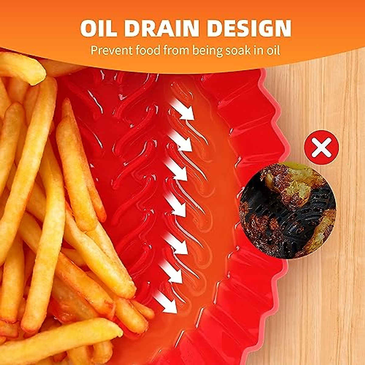 Mooues 2 Pack Reusable Air Fryer Silicone Liners, Non Stick & Easy Clean, Fits 3-7QT Air Fryers, Food Grade Silicone