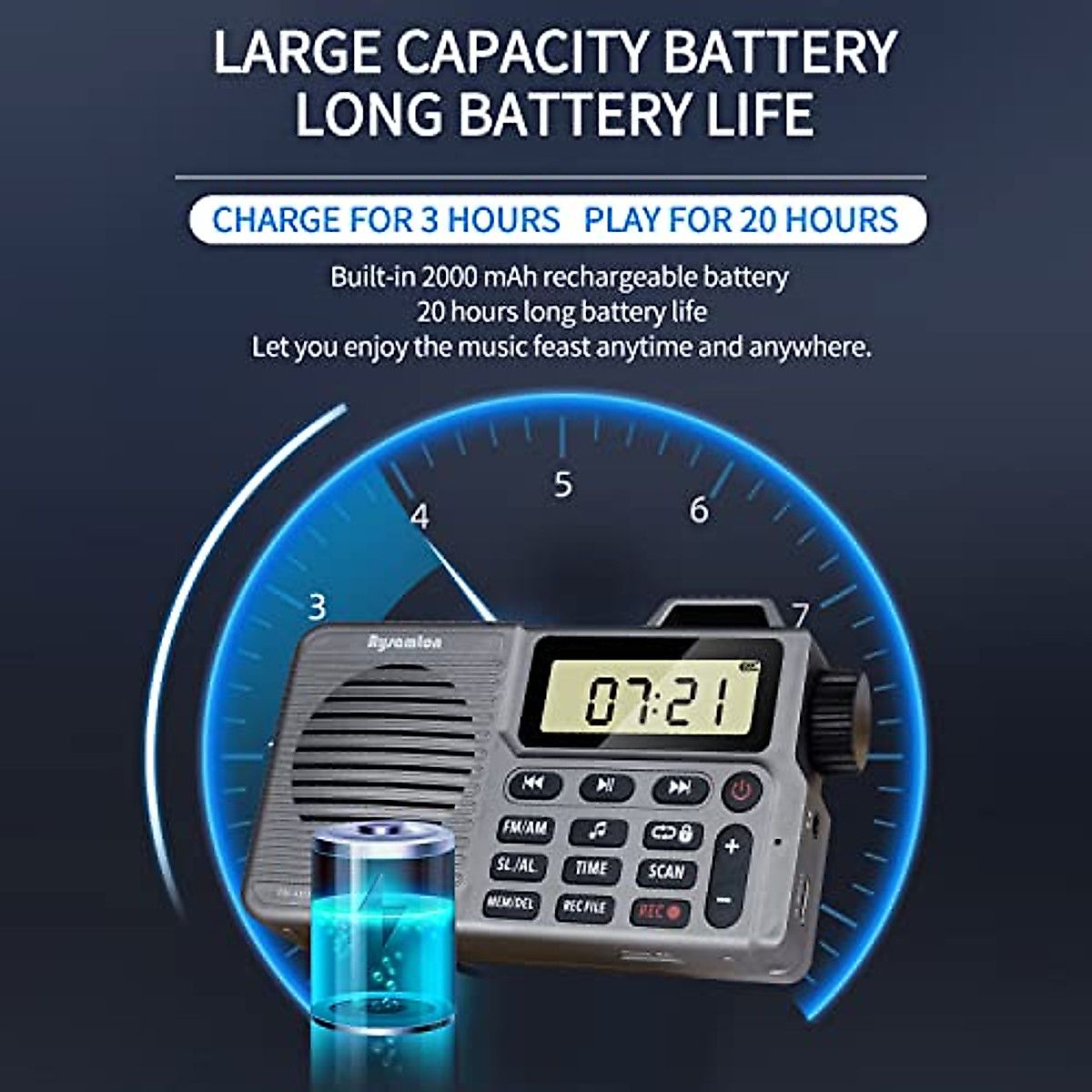 Portable AM/FM Radio, Small Pocket Radio with Bluetooth, Bass Speaker, Support Micro SD Card and Record, Long Battery Life, Alarm and Sleep Function