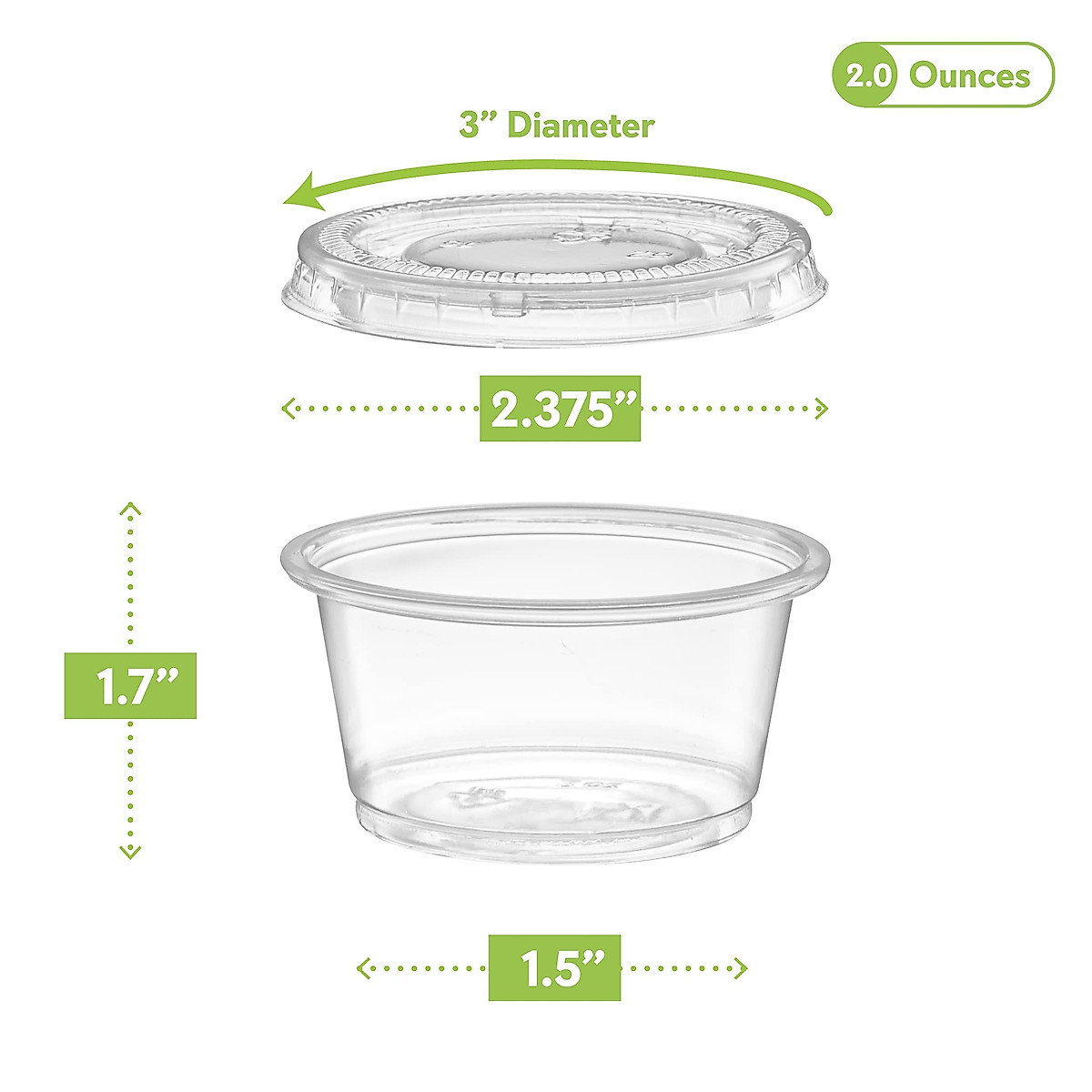 (2 oz - 200 Sets) Clear Diposable Plastic Portion Cups With Lids, Small Mini Containers For Portion Meal Prep, Sauce Cups, Slime, Condiments, Medicine, Dressings, Crafts, Disposable Souffle Cups