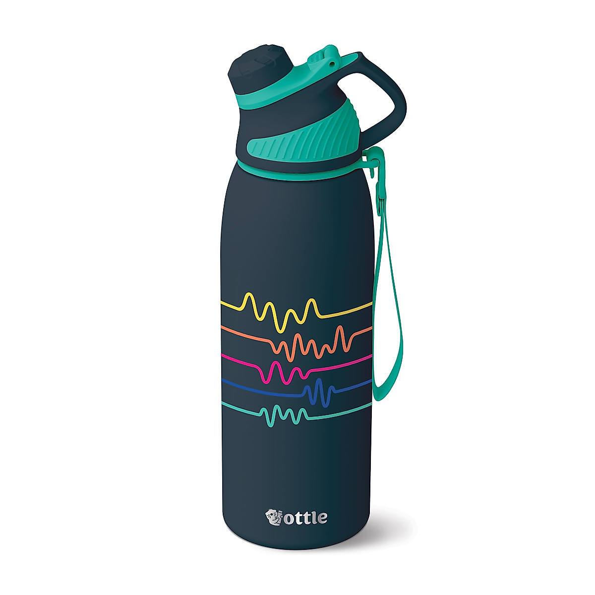 Ottle Reef Roamer Stainless Steel Water Bottle - 34 oz Insulated Flask with Leak Proof Lid, BPA free & Carry Handle - Hot & Cold Gym Water Bottle for Travel, Camping & Sports - Electro Beats