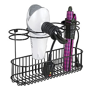 mDesign Metal Wire Cabinet/Wall Mount Hair Care & Styling Tool Organizer - Bathroom Storage Basket for Hair Dryer, Flat Iron, Curling Wand, Hair Straightener, Brushes - Holds Hot Tools - Matte Black