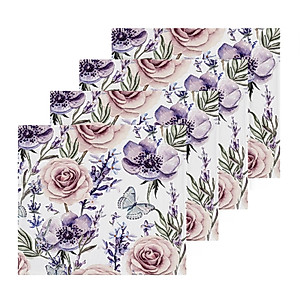 FUGIDOG Watercolor Lavender Rose Washcloths Set of 2-12 X 12 Inch Highly Soft & Absorbent Cotton Wash Cloths Face Towel Bath Hand Towels for Bathroom Spa Gym Kitchen