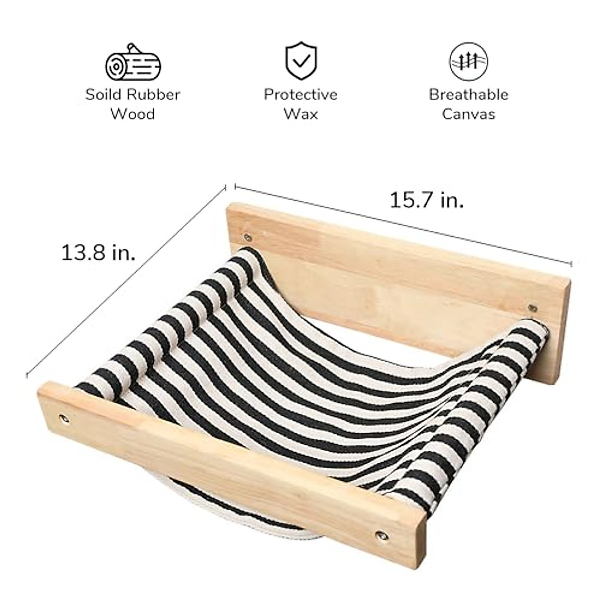 FUKUMARU Hammock Mounted Cat Beds and Perches, Wooden Wall Furniture, Stable Shelves for Sleeping, Playing, Climbing, and Lounging, Black Stripe