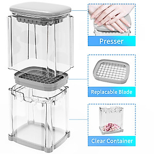 French Fry Cutter 4-in-1 Food Dicer Chop Box, Potato Cutter for Fries Potato French Fry Onion Cutter Food Chopper Manual Hand Vegetable Cutter Dicer Apple Slicer, 4 Blades