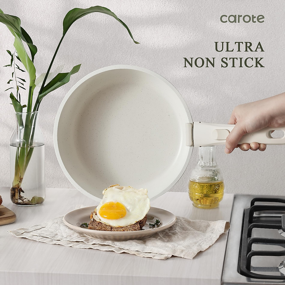 CAROTE 21pcs Detachable Handle Pots and Pan Set, Nonstick Induction Cookware, Removable Handle, RV Oven Safe Cookware