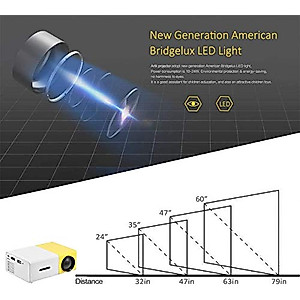 Cuifati Mini Projector,Mini Stylish Home Theater Portable LED Projector HD HDMI Projector,for Outdoor&Indoor,US Plug,White &Yellow