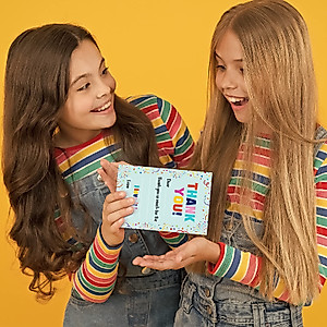 72 Pieces Kids Thank You Cards Fill in the Blank Thank You Notes with Envelopes Colorful Thanks Cards for Birthday Party(Confetti Style)