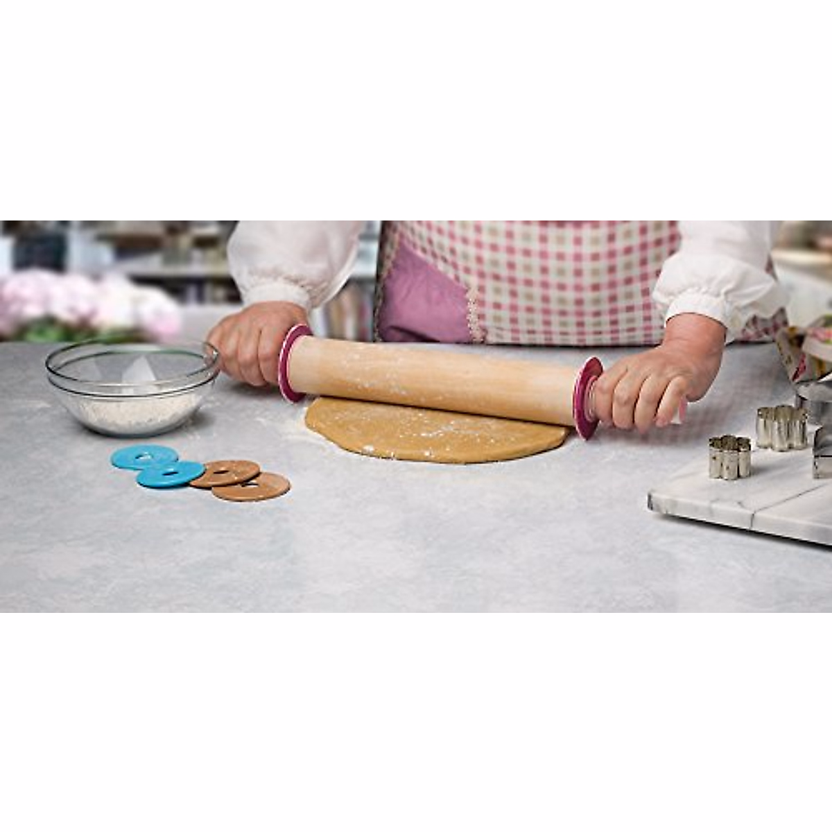 Bakelicious Adjustable Rolling Pin, Wood and Nylon, 12-Inch Barrel