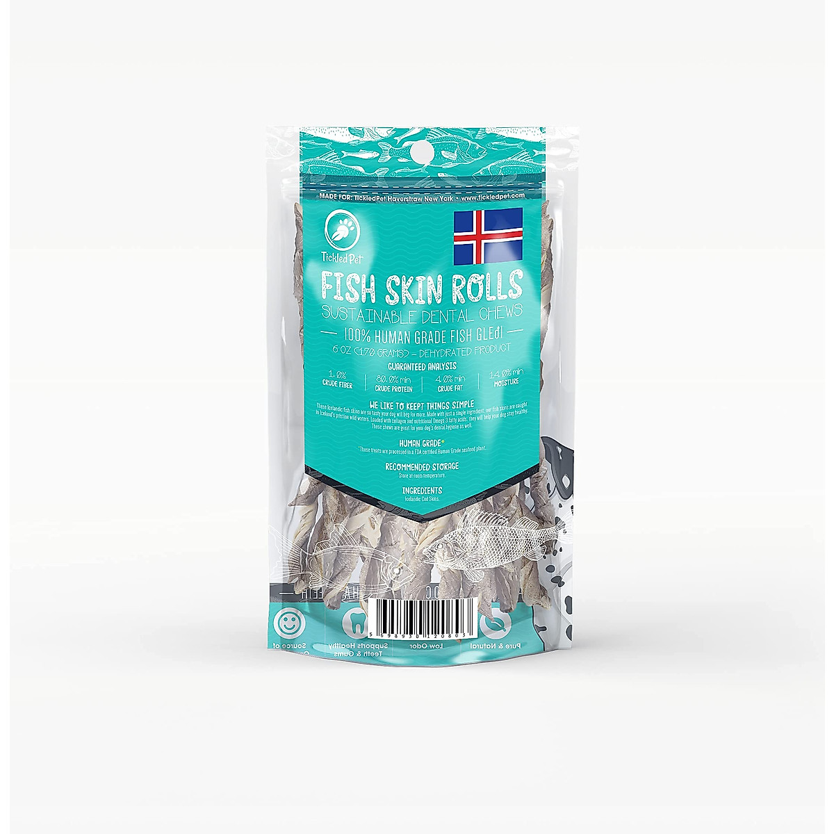 TickledPet Dog Training Treats - Icelandic Wild Caught Cod - Dehydrated Dog Treats, Fresh Fish Icelandic Dog Treats Single Ingredient Grain Free Chews Omega-3s 6 oz, Fresh Fish Cod Skin Dog Treats