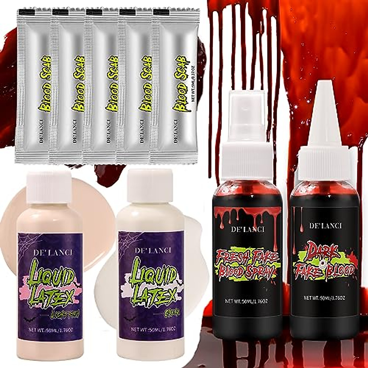 Liquid Latex Makeup Kit - White & Flesh, Blood Spray, Dripping & Gel Blood, Zombie Makeup for Wounds