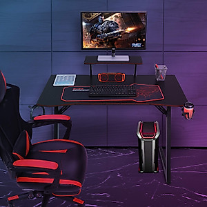 AuAg 44 inch Gaming Desk with Monitor Stand, Racing Style Home Computer Pc Table, Z-Shaped Gamer Game Work-Station with Cup Holder and Headphone Hook (44 inch)