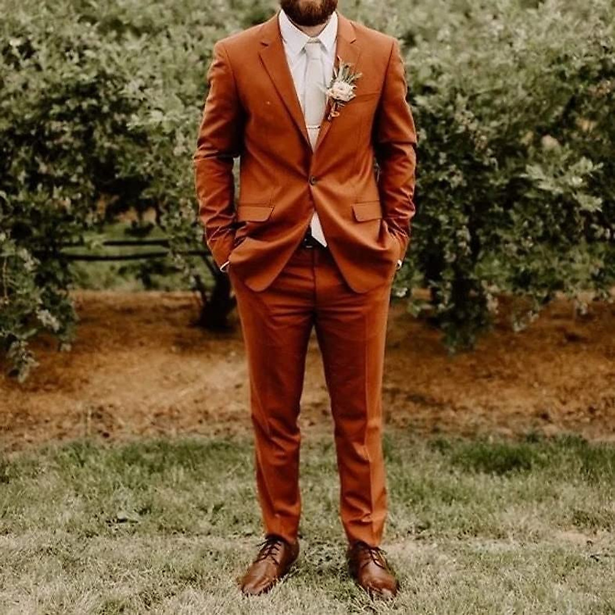 Fusion Studio Men Rustic Orange 2 Piece Wedding Suit Slim Fit One Button Groom Suit (as1, Alpha, s, Regular, Regular)