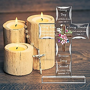 Acrylic Christian Standing Cross Inspirational Gifts with Bible Verse and Prayers Sunflower Religious Scripture Gifts for Women Men Friends Mom Wife Friends Colleague (Fresh Style)
