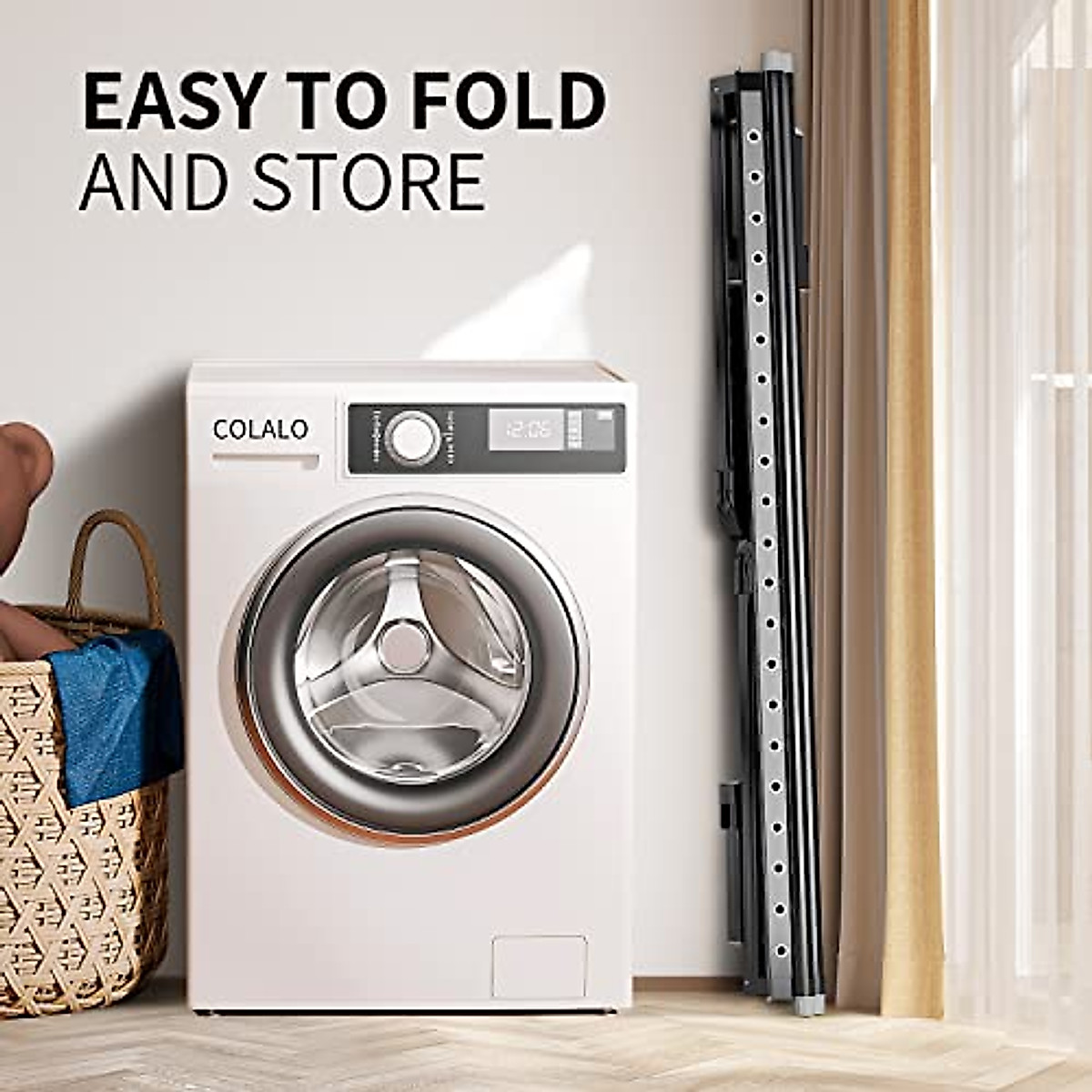 HWAJAN 90 Inches Folding Clothes Drying Rack Indoor Outdoor-Aluminum Collapsible Clothing Drying Racks for Laundry-Heavy Duty Foldable Clothes Dryer Rack with 42 Windproof Hooks,Large,Black