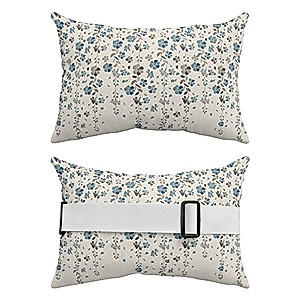 Recliner Head Pillow Ledge Loungers Chair Pillows with Insert Flower Blue Grey Cherry Blossoms Cotton Linen Background Lumbar Pillow with Adjustable Strap Patio Garden Cushion for Bench Couch, 2 PCS