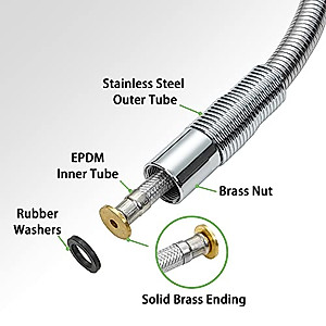 HYAHDEN 38 Inch Flexible Stainless Steel Pre-rinse Sprayer Hose for Commercial Kitchen Sink Faucet, Commercial Faucet Parts Replacement Kit 38”Stainless Steel Sprayer Hose for commercial faucet