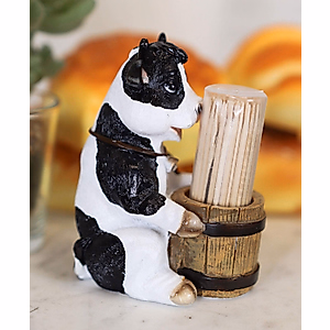 Ebros Country Farm Bovine Cow With Bell Collar Holding A Wooden Barrel Decorative Toothpick Holder Statue With Toothpicks 4"Tall Starter Kit Cattle Animal Figurine Collectible Kitchen Decor
