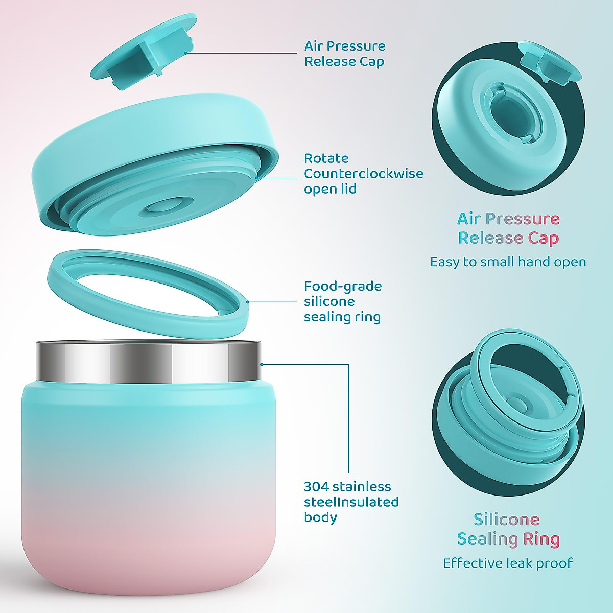 TIME4DEALS Kids Thermo Insulated Food Jar for Hot Food - 13.5oz Food Thermo for Kids Stainless Steel Lunch Containers Wide Mouth Leak Proof with Lids Airtight for Girls (Candy)