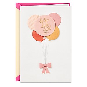 Hallmark Signature Baby Shower Card for Girl (Balloons) Welcome New Baby Girl, Congratulations