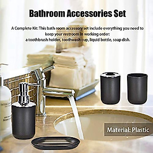 JIANWEI 4-Piece Bathroom Accessory Set, Bath Ensemble Includes Soap Dispenser, Toothbrush Holder, Toothbrush Cup, Soap Dish, Bathroom Home Decor and Housewarming Gift(Grey)