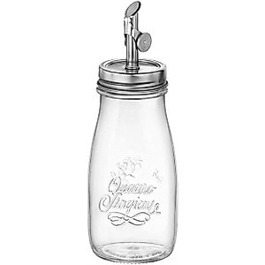 Bormioli Rocco Quattro Stagioni Glass 13.5 Oz Olive Oil Dispenser With Weighted Pourer, Made from BPA Free Durable Glass, Made In Italy.
