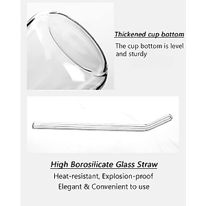 Drinking Glass Cups with Bamboo Lid and Glass Straws – 16oz Glasses Bottle for Soda Boba, Reuseable Iced Coffee Tumbler Mason Jar, Cute Smoothie Juice Cup Include Cleaning Brush (Set of 4)