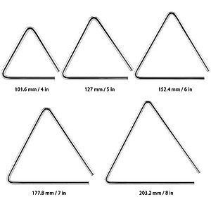 ZEONHAK 10 Pack 5 Sizes Musical Steel Triangle Percussion Instrument with Striker, Triangle Music Instrument, Triangle Hand Percussion Instrument for Children Music Enlightenment, 4, 5, 6, 7, 8 inch