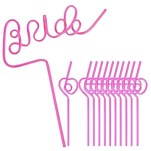 12 Pcs Reusable Bride Straws Bride Heart Shape Plastic Straws Bride to Be Straws for Bachelorette Bridal Shower Wedding Engagement Party Decorations Supplies