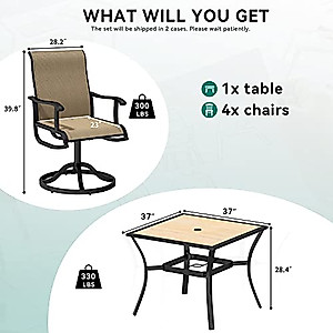 YITAHOME Patio Dining Set, 5-Piece Outdoor Patio Dining Set Including 37" Square Patio Dining Table and 4 Swivel Dining Chairs, Outdoor Dining Set Ideal for Patio Lawn Garden Porch