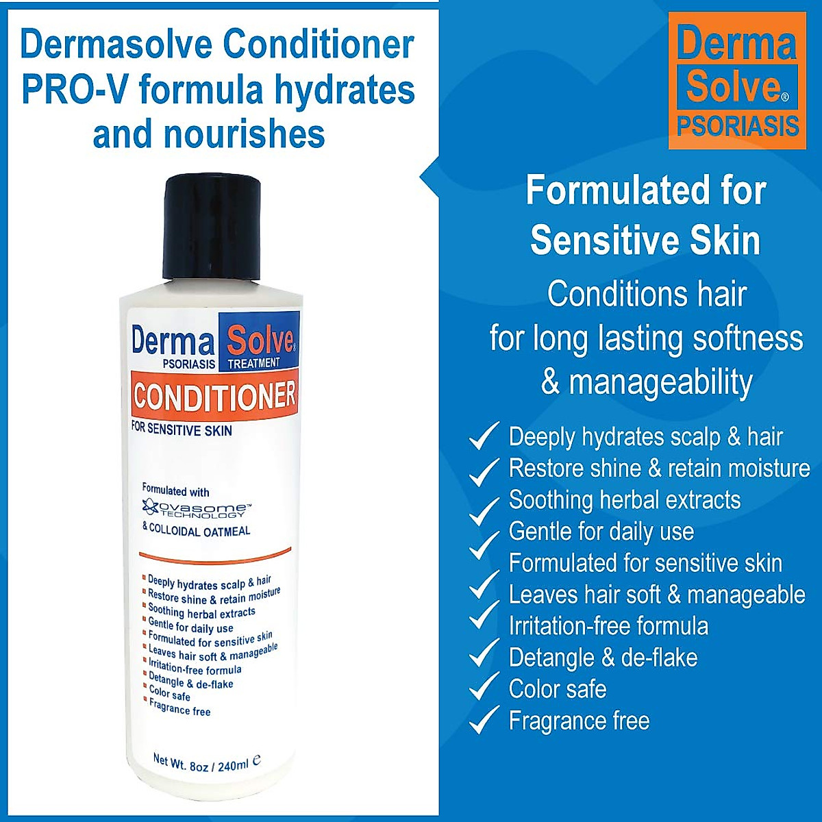 Dermasolve Psoriasis Conditioner - Soothing Anti Dandruff, Seborrheic Dermatitis, Sensitive Skin, Flaky, Itchy, Dry Scalp & Damaged Hair Repair