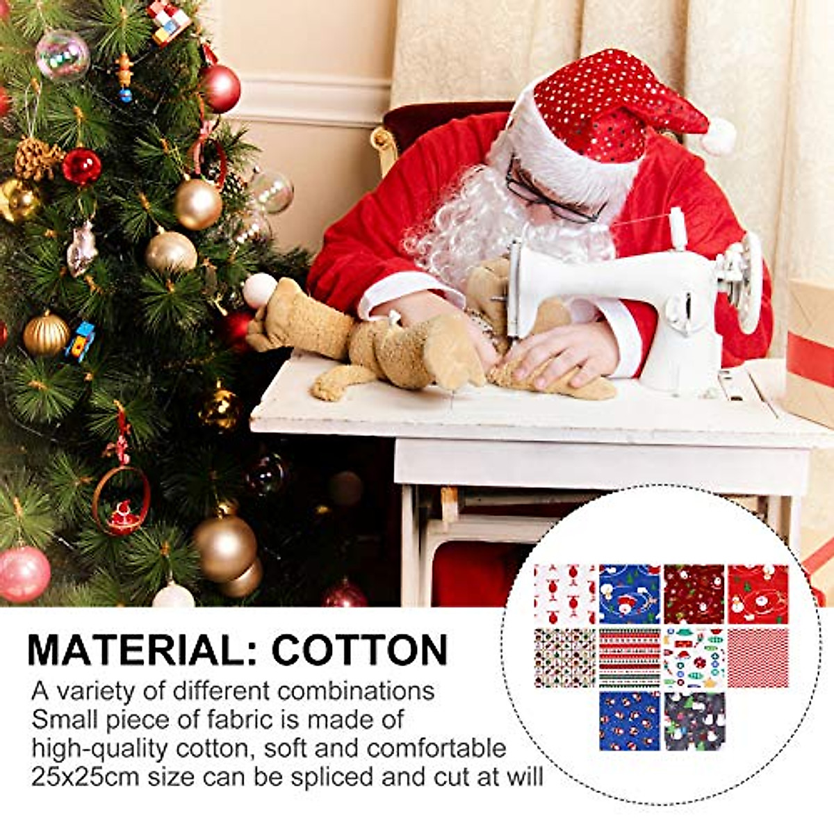 Wrapper Christmas Cotton Fabric Bundles 9.8 x 9.8 Inch Sewing Squares Quilting Fabric Patchwork Fat Quarters Precut Xmas Fabric Scraps for DIY Quilting Sewing Patchwork Xmas Gift 10Pcs