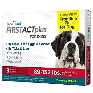 FirstAct Plus Flea Treatment for Dogs, Extra Large Dogs 89+ lbs, 3 Doses, Same Active Ingredients as Frontline Plus Flea and Tick Prevention for Dogs