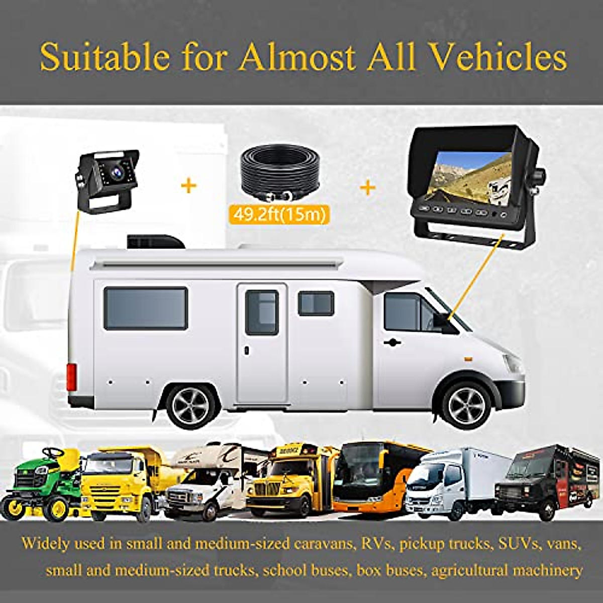 Backup Camera for Trucks, VECLESUS V5M Rear View Camera System, 5" LCD Screen with Waterproof Night Vision Rear Camera for Truck, RV, Trailer, Bus, Harvester, Pickup, Motorhome, Van, Large Vehicles