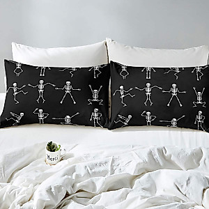 Erosebridal Sugar Skull Sheet Set Twin Size Skeleton Bones Bedding Set for Kids Boys Girls Teens Adult Halloween Horror Theme Fitted Sheet Gothic Spooky Bed Sheet Wrinkle Bedclothes(No Flat Sheet)