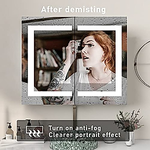 MIRPLUS 36 x 30 inch Medicine Cabinet with LED Vanity Mirror, Anti-Fog, Recessed or Surface Mount, Aluminum 6000K Lighted Double Door Bathroom Cabinet with Touch Switch (Full Light)