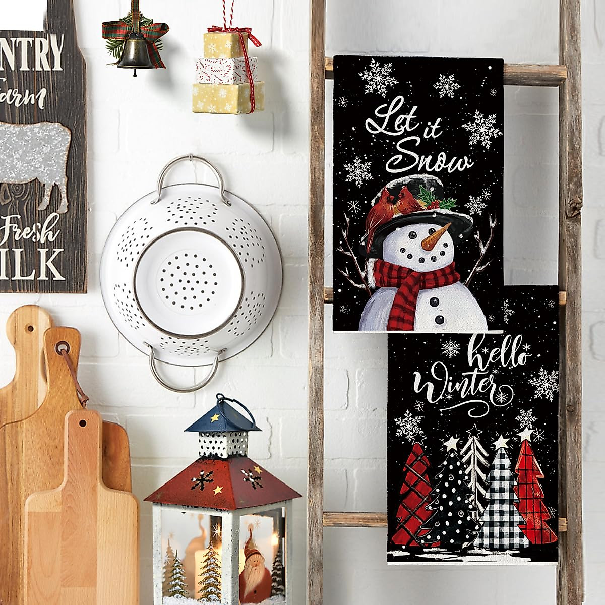 Artoid Mode Black Snowman Let It Snow Xmas Trees Hello Winter Kitchen Towels Dish Towels, 18x26 Inch Daily Seasonal Christmas Decoration Hand Towels Set of 2