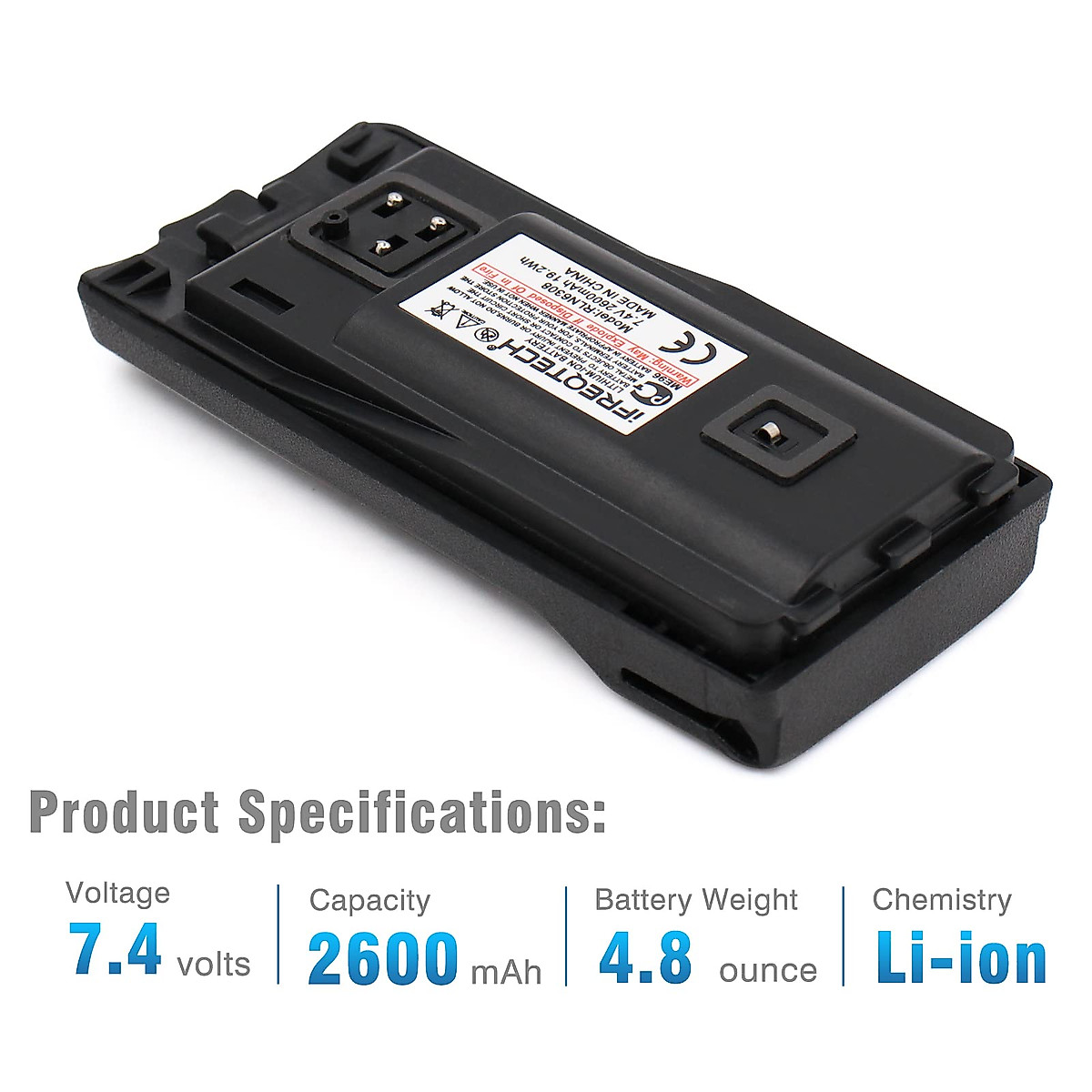 IFREQTECH RLN6305 Battery for Motorola CP110 RDU2020 RDU4100 RDU4160D RDV2020 RLN6308 Li-ion Battery with 2 Pcs Belt Clip 2600mAh