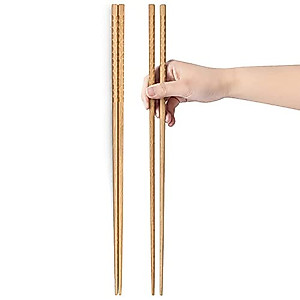 2 Pairs 16.5 inches Long Wooden Cooking Chopsticks, Reusable Wood Chopsticks for Noodles Frying Hot Pot ,Extra Long Kitchen Cooking Chop Sticks