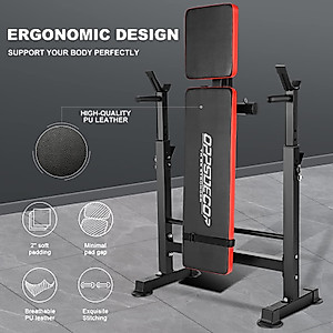 OPPSDECOR 8 in 1 650lbs Weight Bench Adjustable Workout Bench Set with Squat Rack Olympic Weight Bench Strength Training Leg Developer Preacher Curl and Barbell Rack Incline Seat for Home Gym OPX496