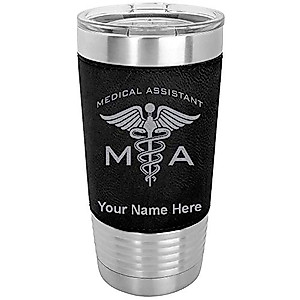 LaserGram 20oz Vacuum Insulated Tumbler Mug, MA Medical Assistant, Personalized Engraving Included (Faux Leather, Black)