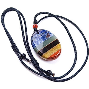 TORONG Thumb Worry Stone Necklace Oval Chakras Stone Pendant Crystal Necklace Hand Carved Healing Crystal Palm Pocket Stones for Anxiety Stress Relief Meditation Oval Shaped