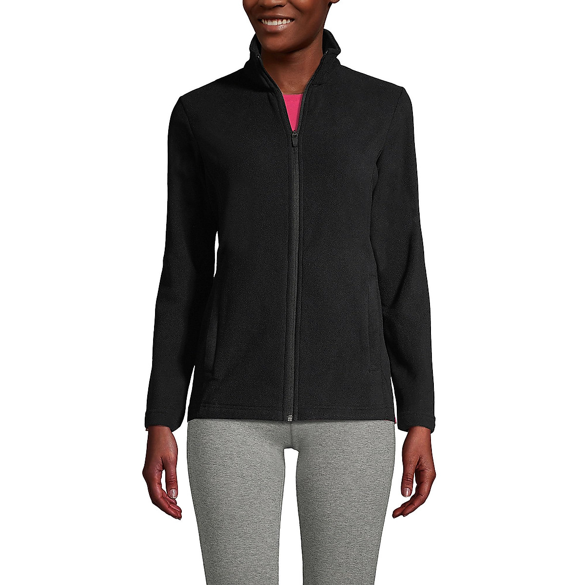 Lands' End Womens Full Zip Fleece Jacket Black Regular Large