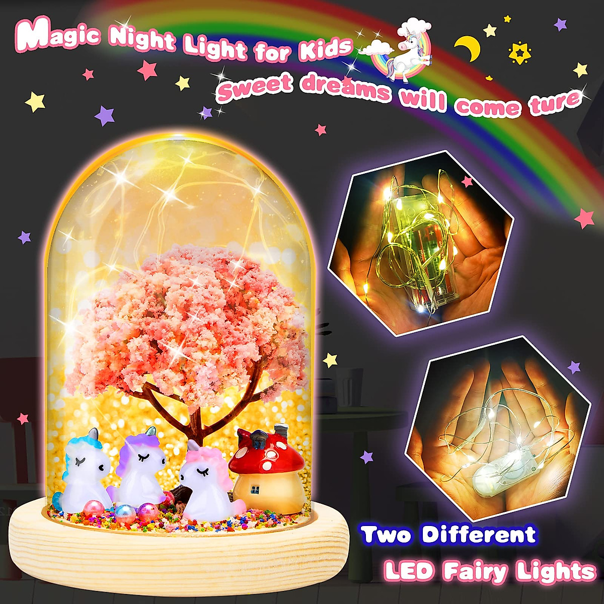 Unicorn Night Light, TCJJ DIY Night Light- Make Your Own Night Light, Unicorn Gifts for Girls, Unicorn Mermaid Hand Craft Terrarium Birthday Gifts Christmas Gifts for Age 4, 5, 6, 7, 8 Years Old Girls