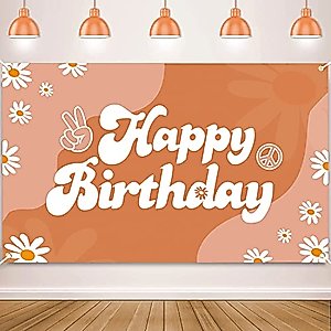 DARUNAXY Happy Birthday Banner for Women, Boho Hippie Theme Birthday Backdrop for Baby Shower, Happy Birthday Decorations for Girls, Boho Daisy Flower Groovy Birthday Party Supplies