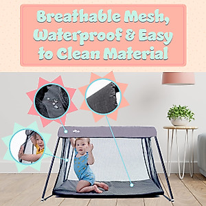 UNiPLAY Baby Foldable Travel Crib, Portable Toddler Playpen with Carry Case and Side Zipper Design for Easy Access